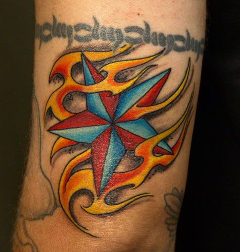 Nautical Star With Flames