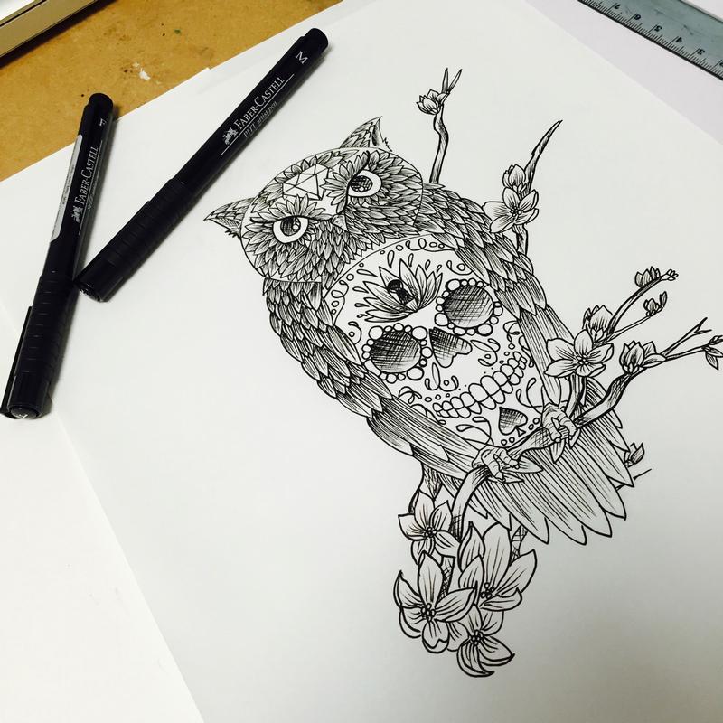 Pen Owl drawing by Angel Caban : TattooNOW