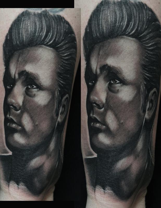 James Dean Black And Gray Portrait Tattoo Mike DeMasi Art Junkies ...