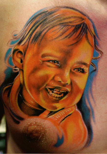 baby portrait tattoo by Mike Demasi: TattooNOW