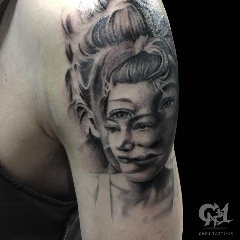 Distorted Portrait Tattoo by Capone: TattooNOW