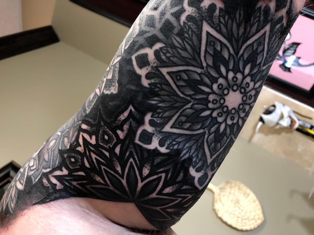Underarm Of Finished Geometric And Mandala Half Sleeve By Christina