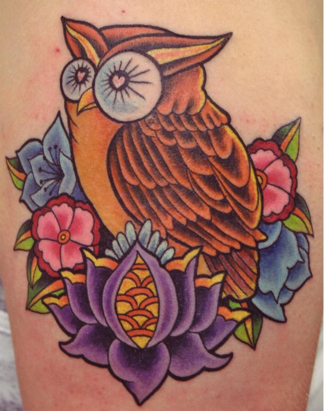 Cute Colorful Owl Tattoo