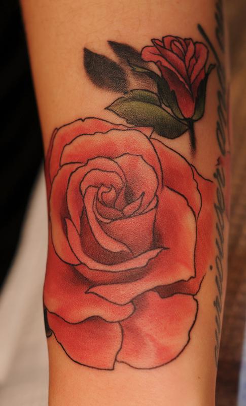 pink rose color tattoo by D'Lacie: TattooNOW