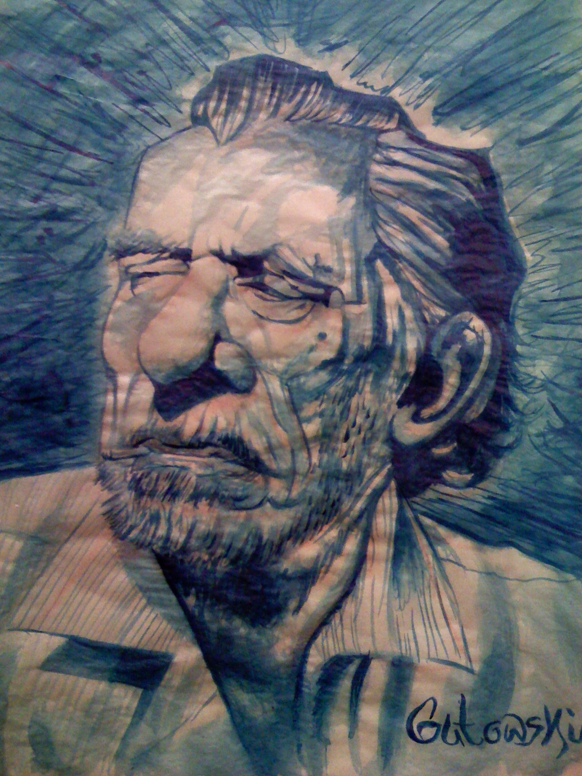Charles Bukowski watercolor painting by Mike Gutowski: TattooNOW