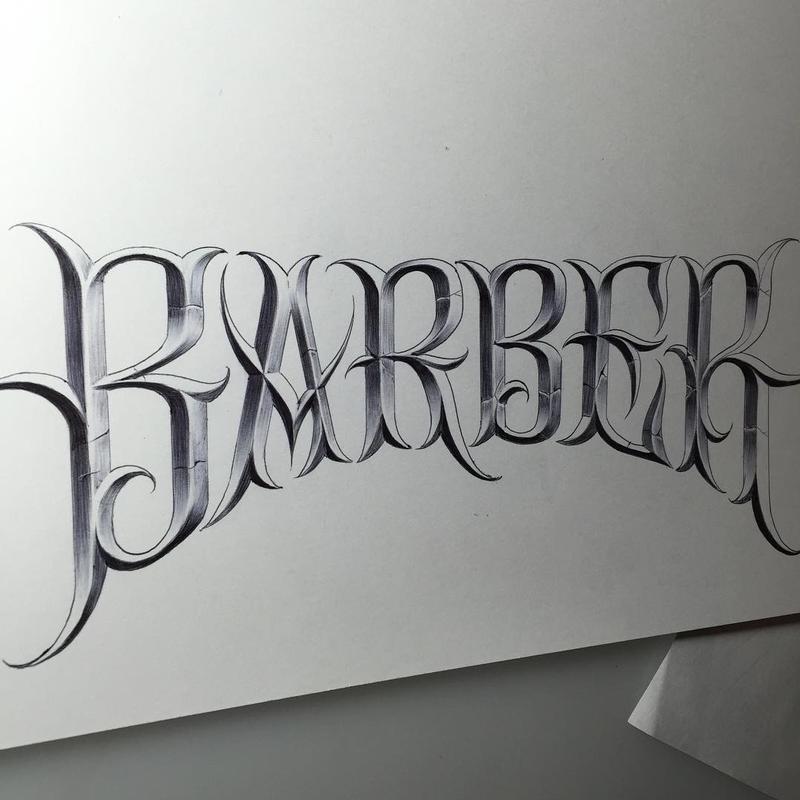 Barber Ball Point Pen Lettering Illustration by Ricky Clipz: TattooNOW