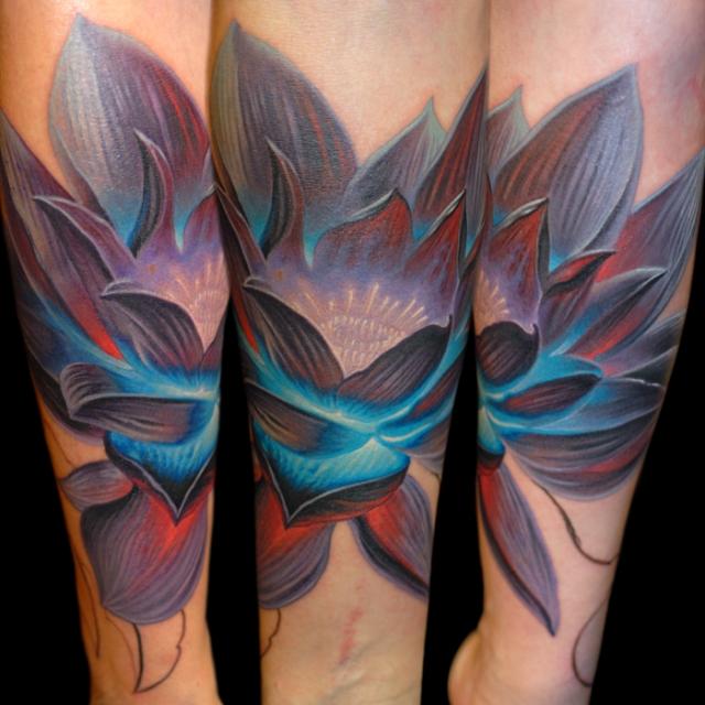 Black Lotus Color Tattoo (in-progress) by JAMES: TattooNOW