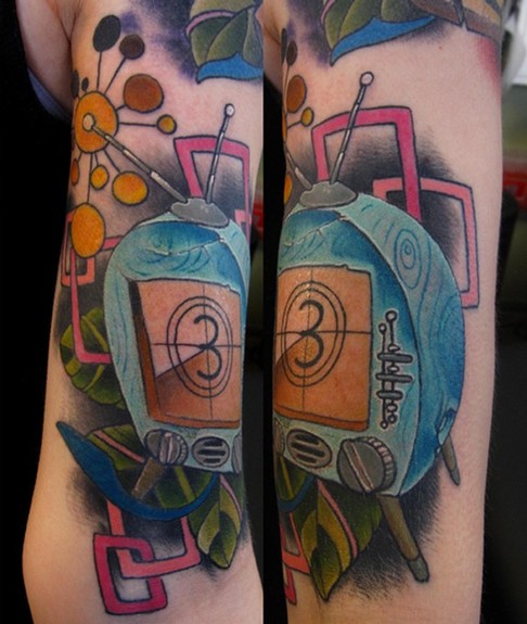 Vintage TV set color arm tattoo by Jon von Glahn: TattooNOW