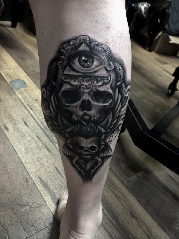 Skull Calf Leg Tattoo by Lefty Colbert: TattooNOW