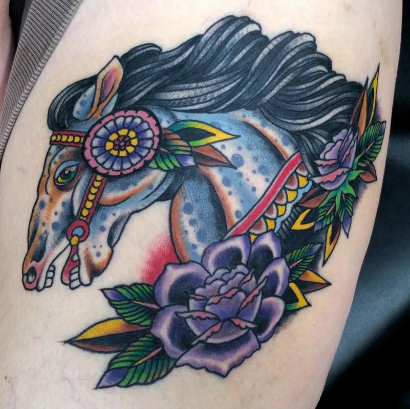 Carousel Horse Thigh Tattoo