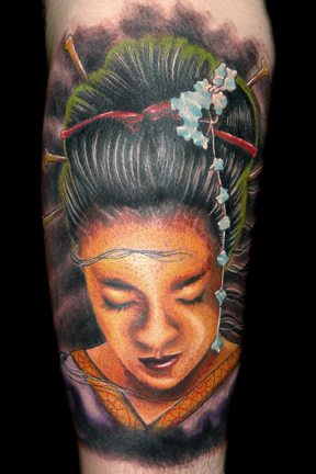 Collaborative tattoo Geisha with Brandon Bond by Lenny Renken: TattooNOW