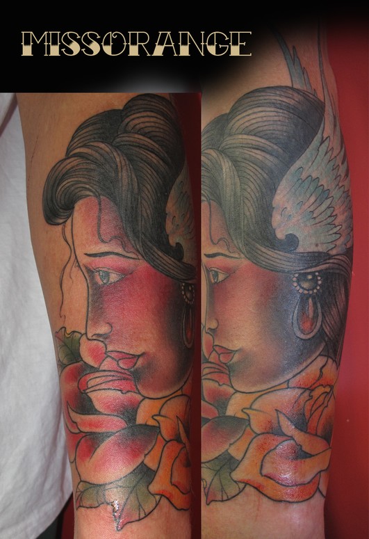 Traditional Girl tattoo by Miss Orange: TattooNOW