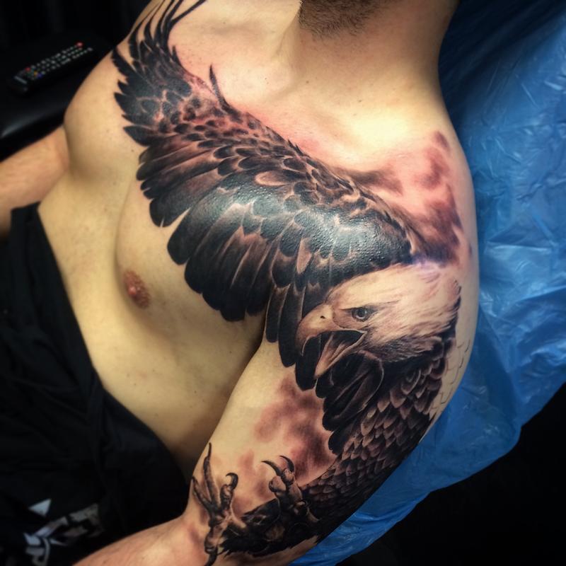 Flying Eagle Tattoos On Back