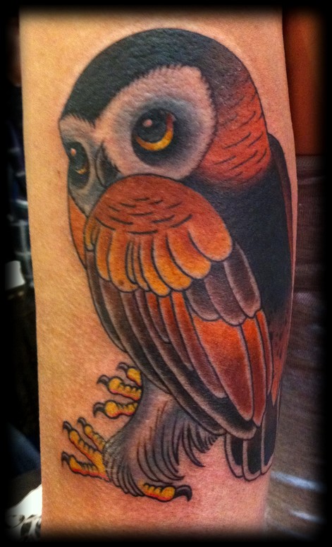 New School Cute Owl Tattoo