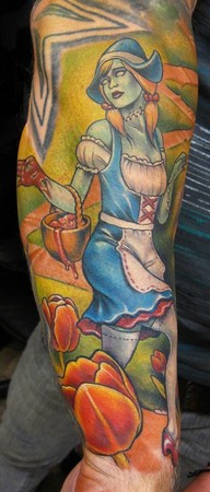 Zombie Dutch pin up girl tattoo by Scotty Munster: TattooNOW