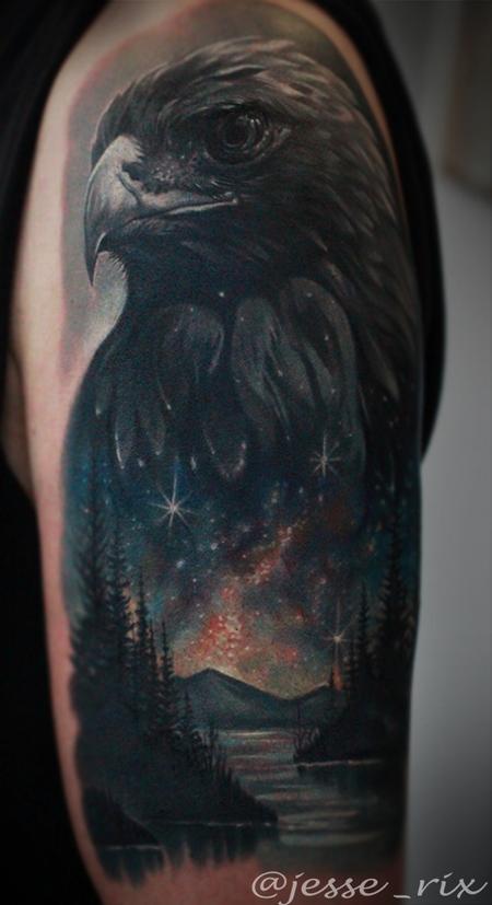 Eagle Space Lake Tattoo by Jesse Rix: TattooNOW