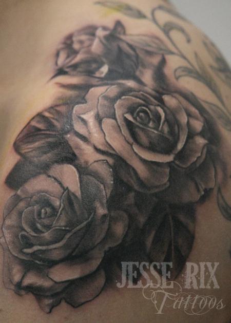 Roses Tattoos Black And White On Shoulder