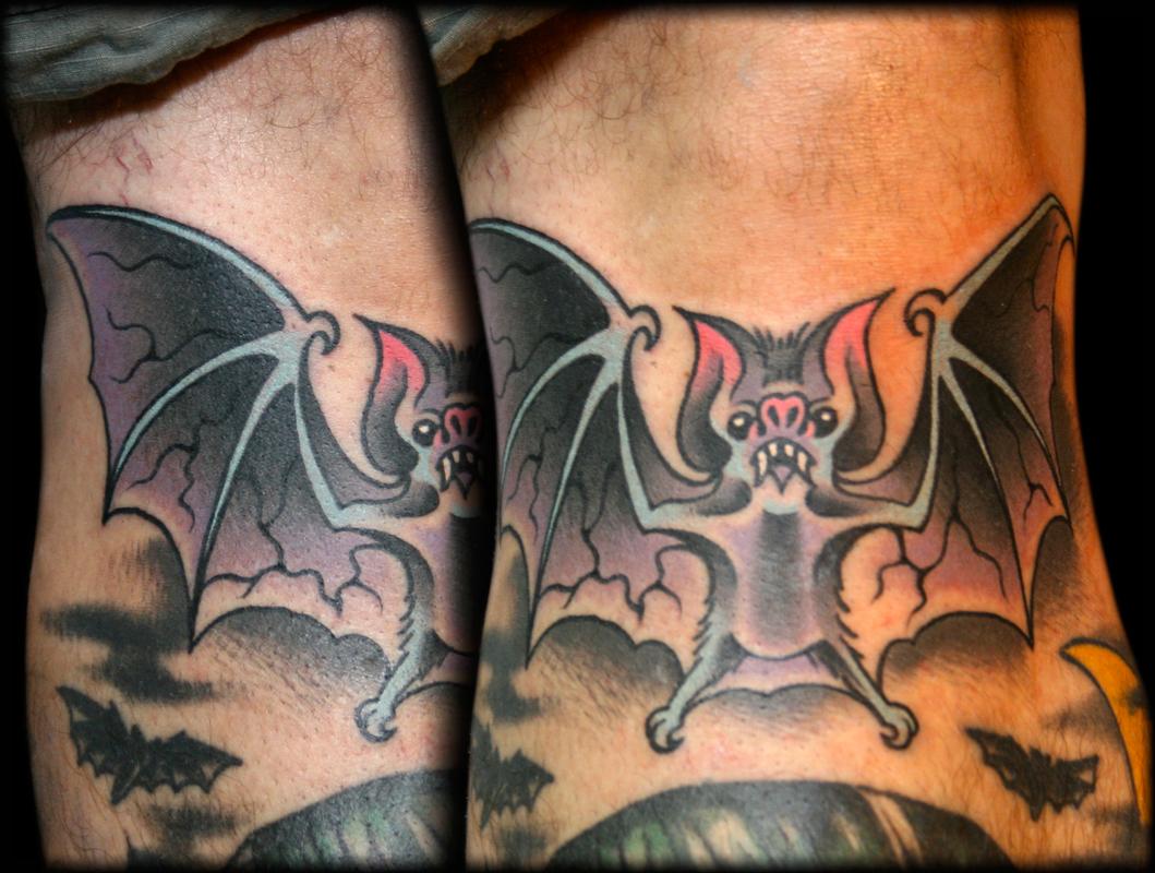 Traditional Bat Chest Tattoo