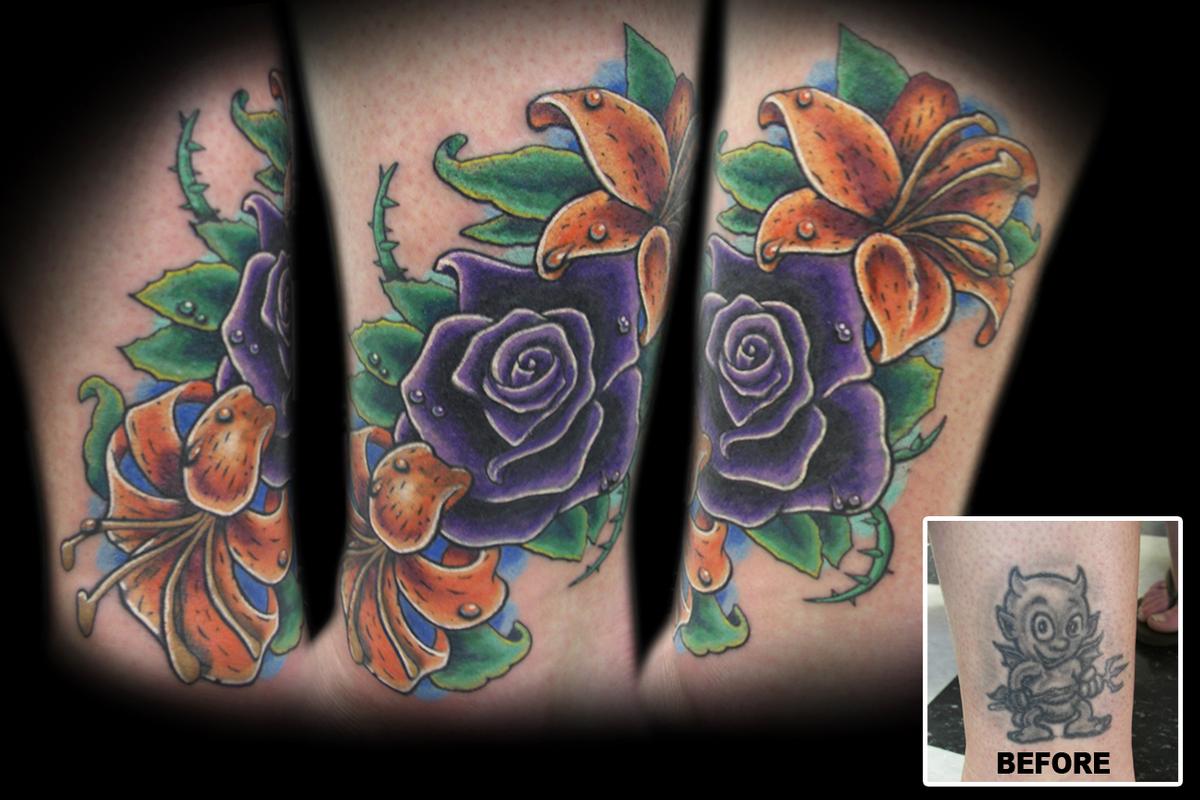 Purple Rose Tattoo Cover Up