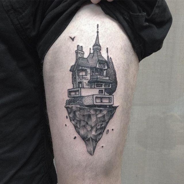 Blackwork Swiss Cottage by Alex Odisy: TattooNOW
