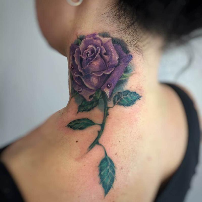 Realistic Purple Rose Tattoos