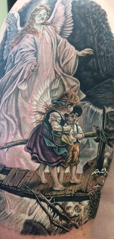 Children crossing a rickety brige by Edward Lott: TattooNOW