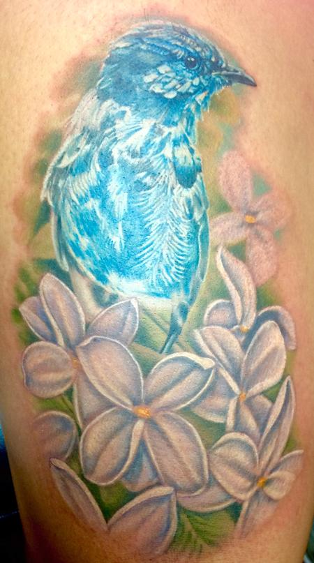 Mountain Bluebird and Syringas by Edward Lott: TattooNOW