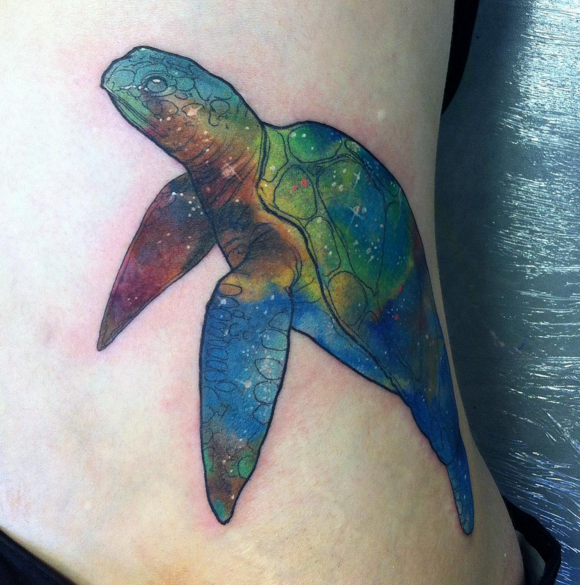 Tie-Dye Space Turtle Rib Tattoo by Freddie Albrighton: TattooNOW