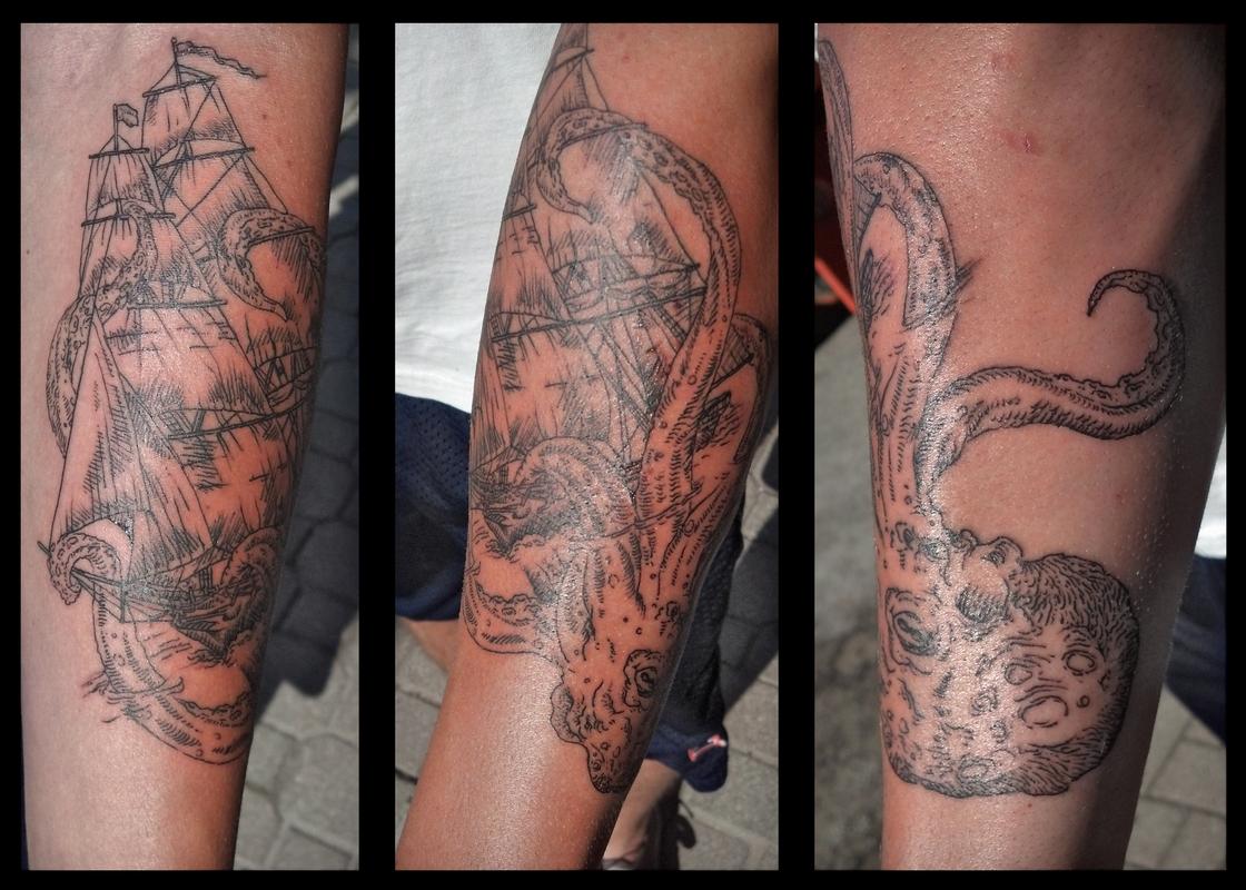 Giant Octopus Attacks Ship Tattoo