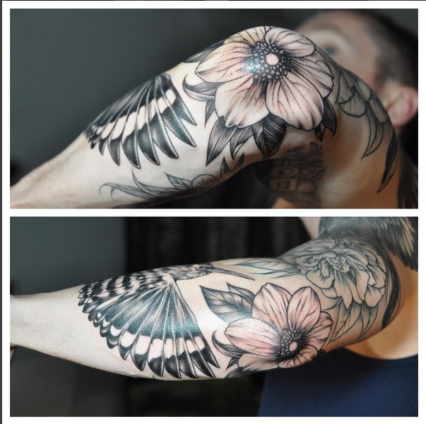 Floral and Bird on Elbow (detail shot)- Instagram @michaelbalesart by ...