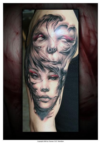 Good And Evil Faces Tattoos