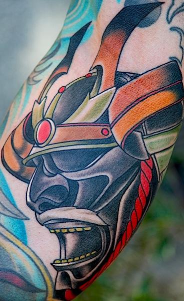 Traditional Japanese Samurai Mask Tattoo
