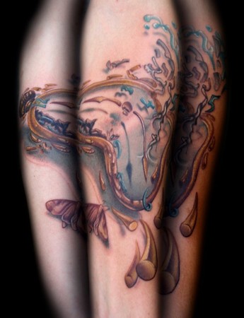 Dali Exploding Clock tattoo by Kelly Doty: TattooNOW