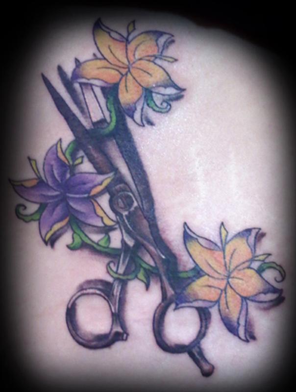 Scissor and flowers, on the side. by Eli Williams: TattooNOW