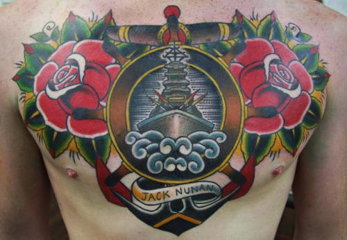 Traditional Ship And Roses Chest Piece Tattoo By Ben Rorke TattooNOW traditional-ship-and-roses-chest-piece-tattoo-by-ben-rorke-tattoonow