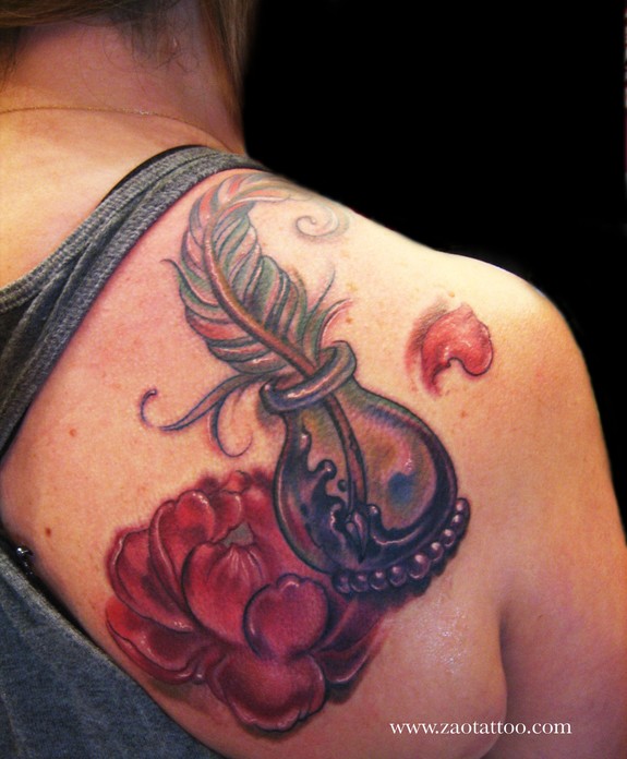 Quill And Ink Pot Tattoo