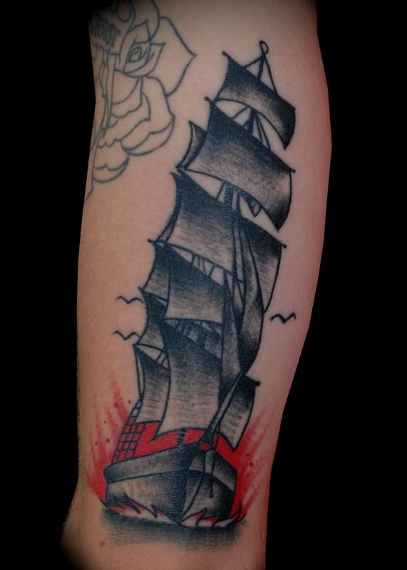 Tilted Clipper Ship Tattoo by Adam Lauricella: TattooNOW