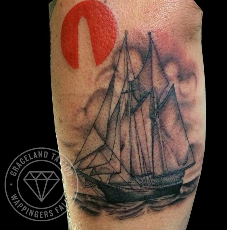 Clipper Ship and Obelisk Tattoo by Adam Lauricella: TattooNOW