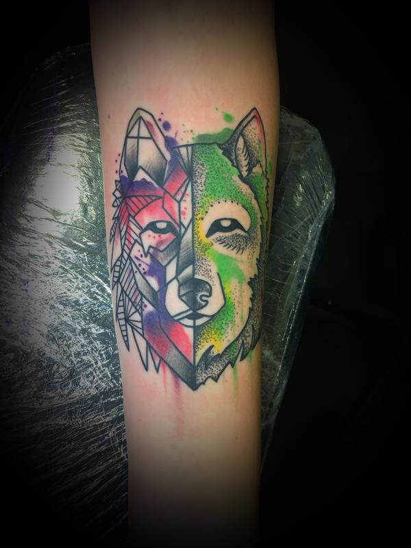 Watercolor wolf tattoo by Dylan Talbert RIP: TattooNOW