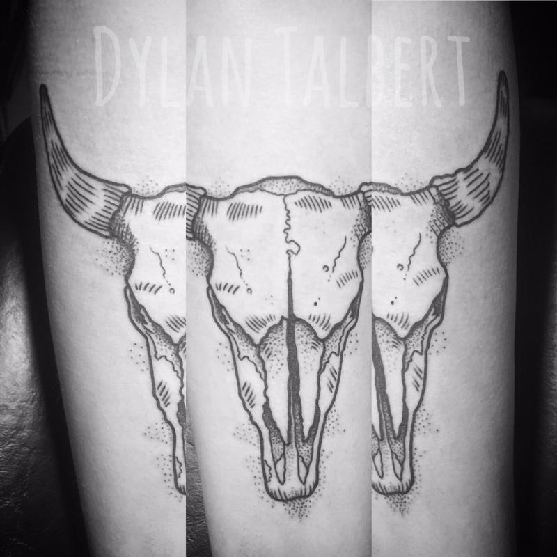 Longhorn skull by Dylan Talbert RIP: TattooNOW