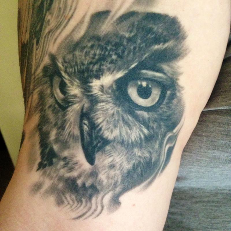 Realistic Owl Head Tattoo