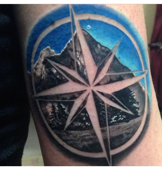 Mountain Scene with Negative Compass by Max Egy: TattooNOW