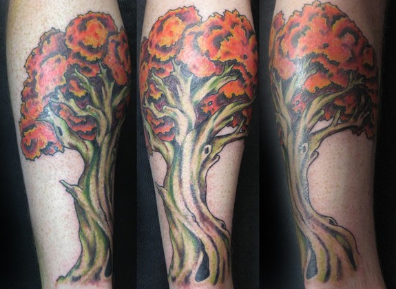 Half Leg Sleeve Tattoo Tree