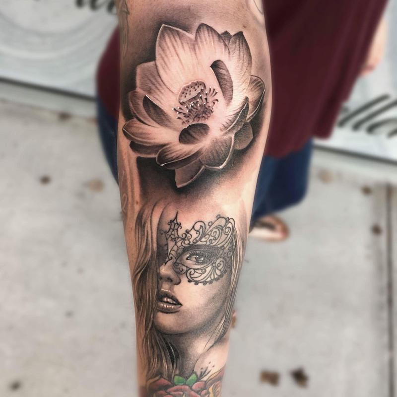 Lotus and Portrait tattoo by Miguel Angel Romo: TattooNOW