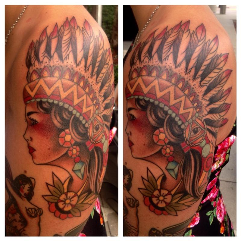 Traditional Indian Chief Head Tattoo