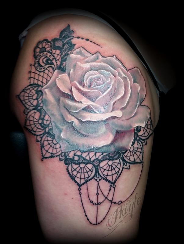 Soft Pink Rose With Lace Arm Piece By Haylo Tattoonow