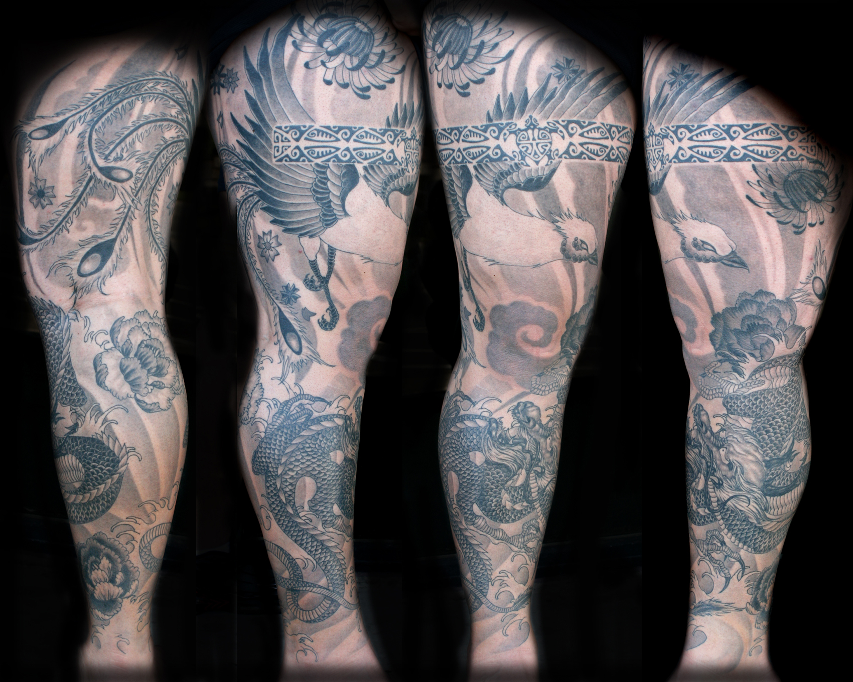 Phoenix Tattoo Leg Sleeve