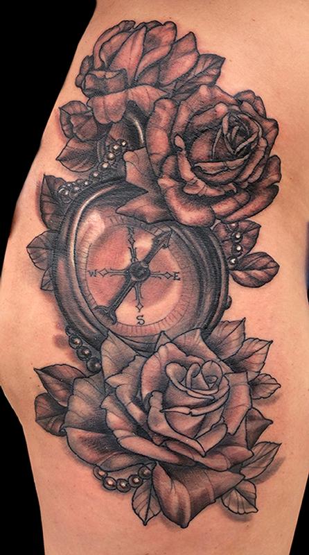 Compass and Rose tattoo by Katelyn Crane: TattooNOW