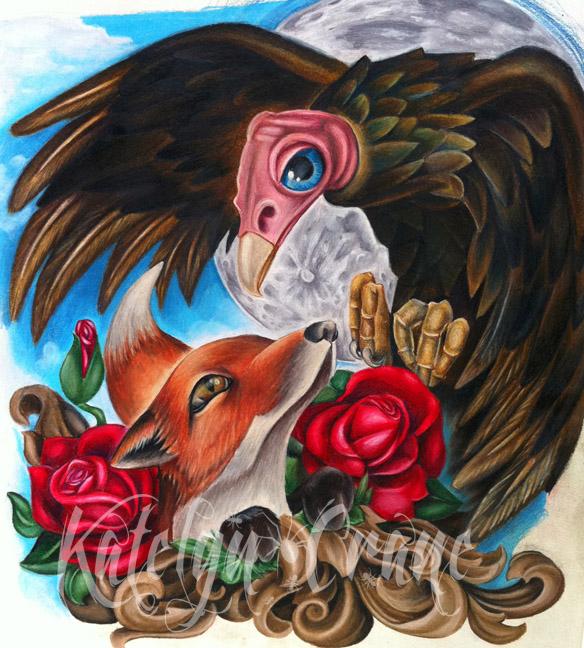 Fox n Buzzard by Katelyn Crane: TattooNOW