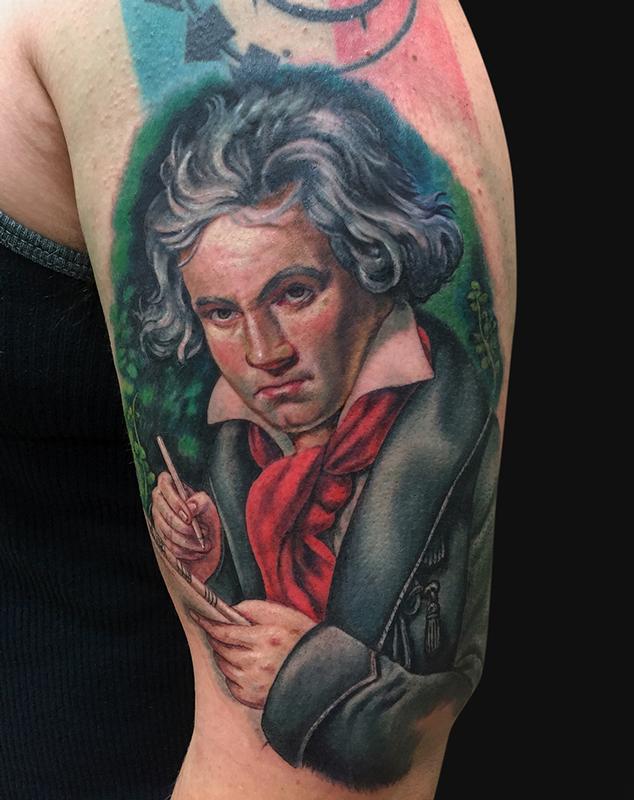 Ludwig Van Beethoven Portrait Tattoo by Jamie Lee Parker: TattooNOW
